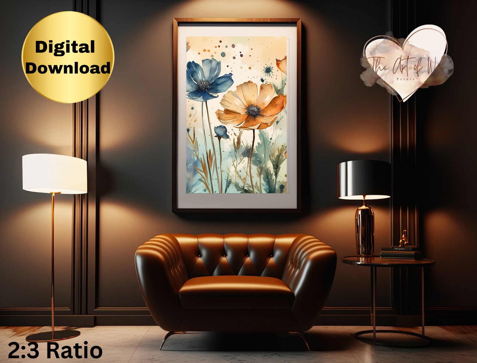 Boho Wildflower Watercolor Wall Art Set of 4 - Printable Digital ...