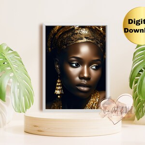 African American Queen Wall Art Print - Elegant White, Gold, and Black ...