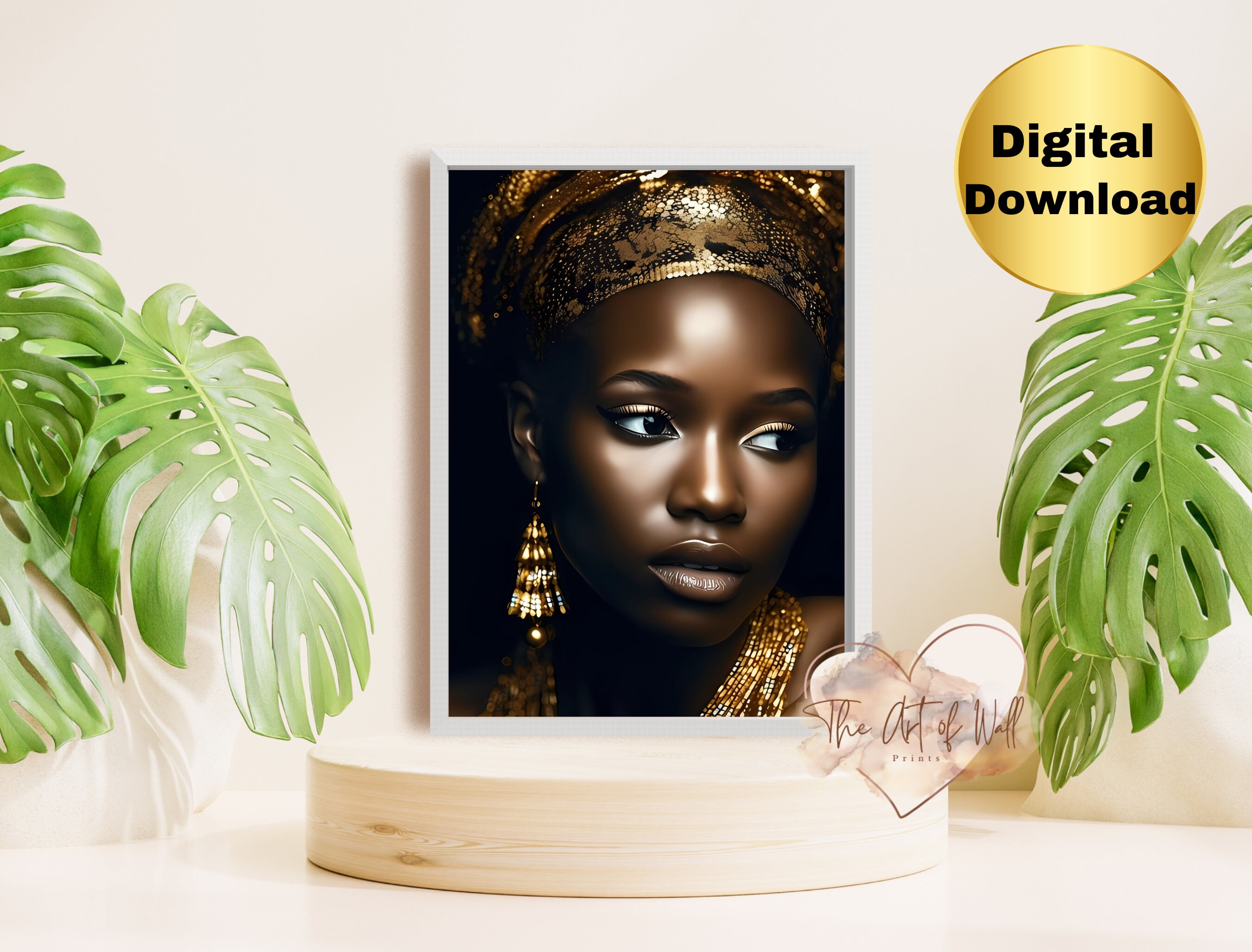 African American Queen Wall Art Print - Elegant White, Gold, and Black ...