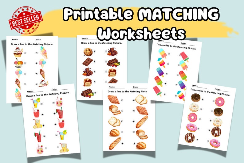 20 Printable Matching Worksheets, Picture Matching, Kindergarten ...