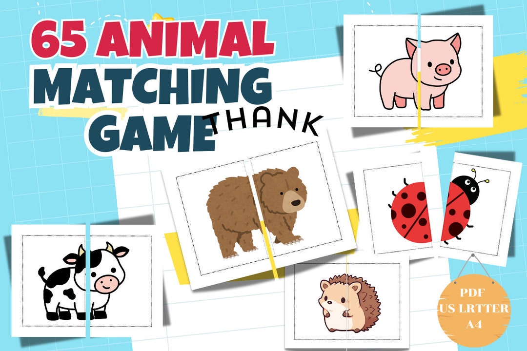 65 Animal Matching Game for Kids.vocabulary Cards for Preschoolers Can ...