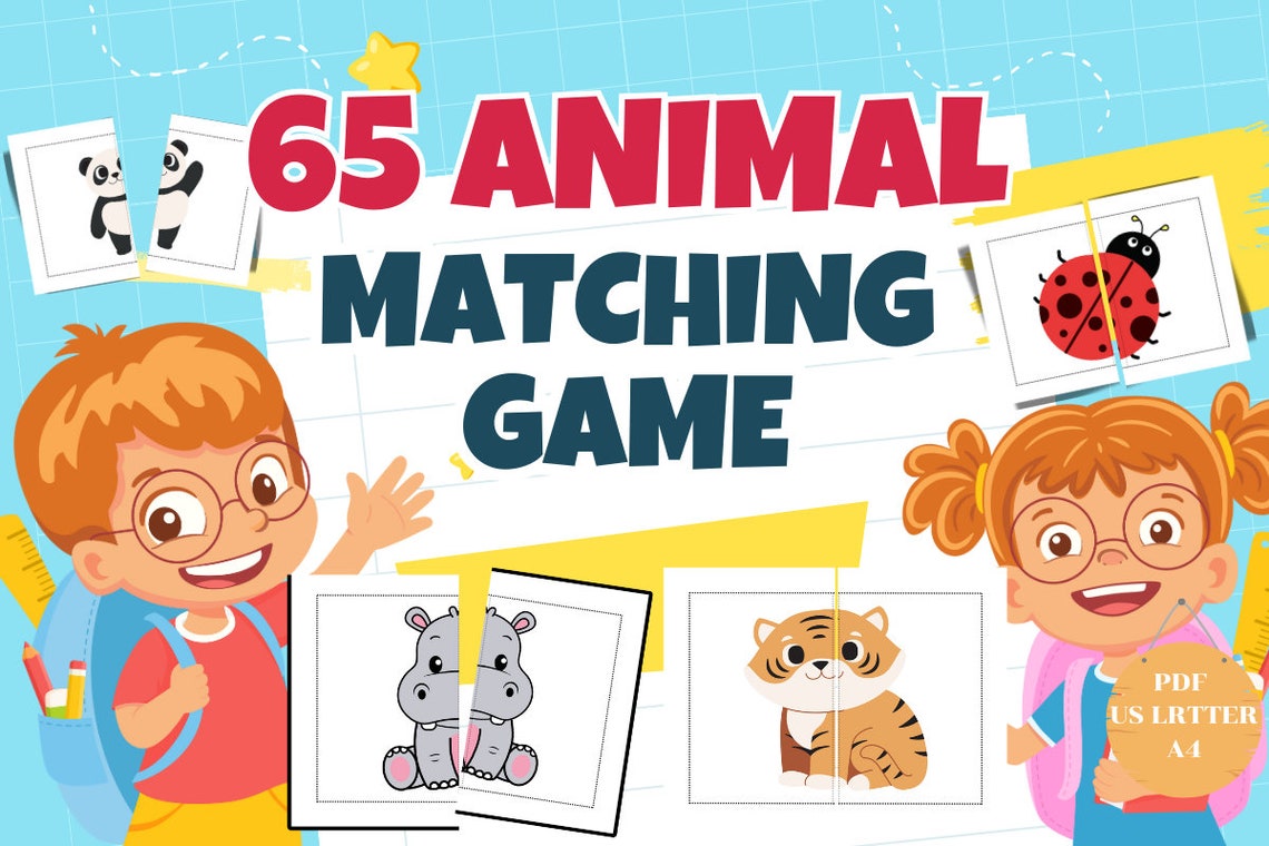 65 Animal Matching Game for Kids.vocabulary Cards for Preschoolers Can ...