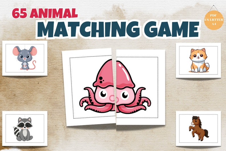 65 Animal Matching Game for Kids.vocabulary Cards for Preschoolers Can ...