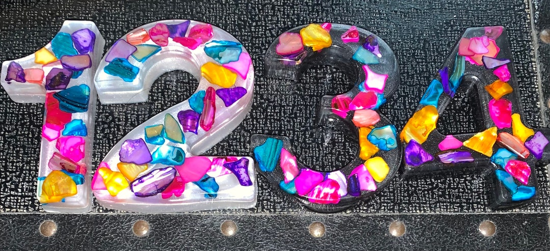 Large House Address Numbers Resin With Iridescent Shell Chips ...