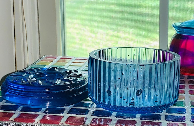 Giant Round Saver Style Hard Candy Dish Transparent Blue RESIN Ring ...