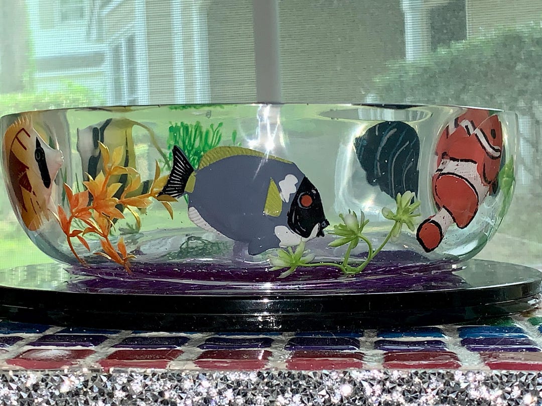 XL Aquarium Bowl Fake Fish Plants Glass Gravel Multiple Functional ...
