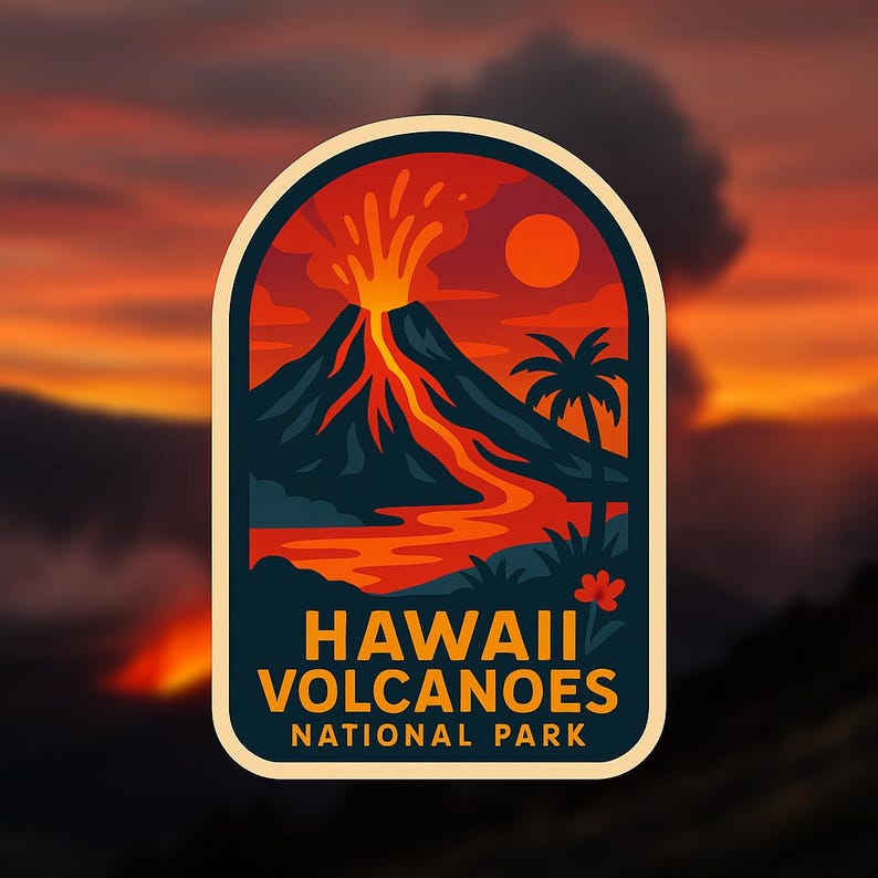 Hawaii Volcanoes National Park Sticker – Retro Volcano Vinyl Decal ...