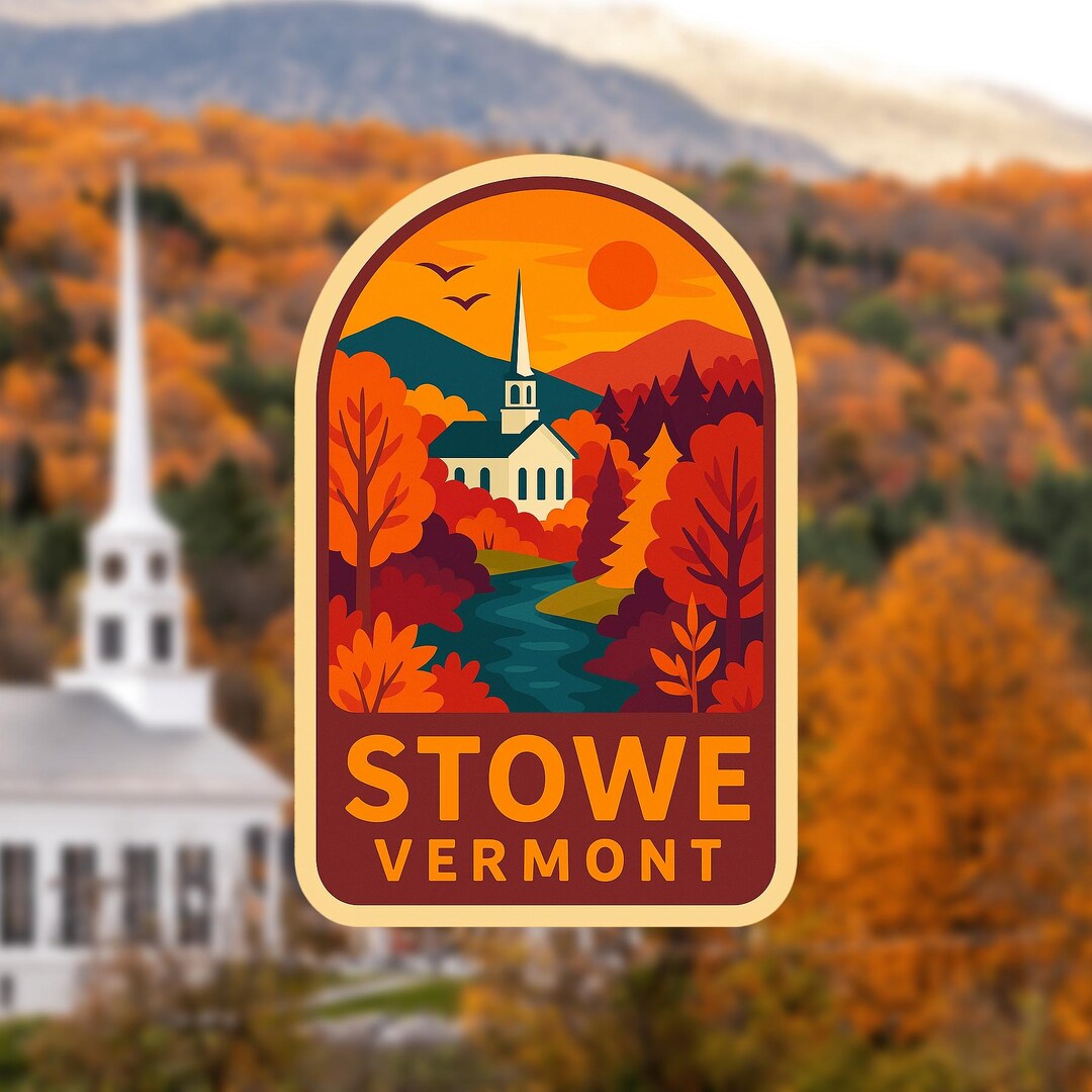 Retro Stowe Vermont Sticker: Fall Foliage Church Scene Vinyl Decal - Etsy