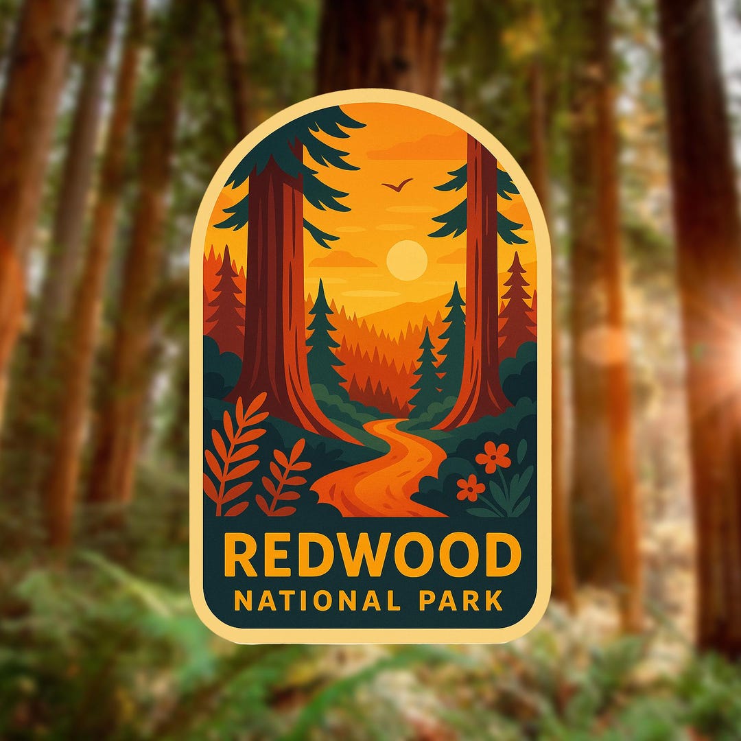 Redwood National Park Sticker - California Travel Souvenir, Tall Trees ...