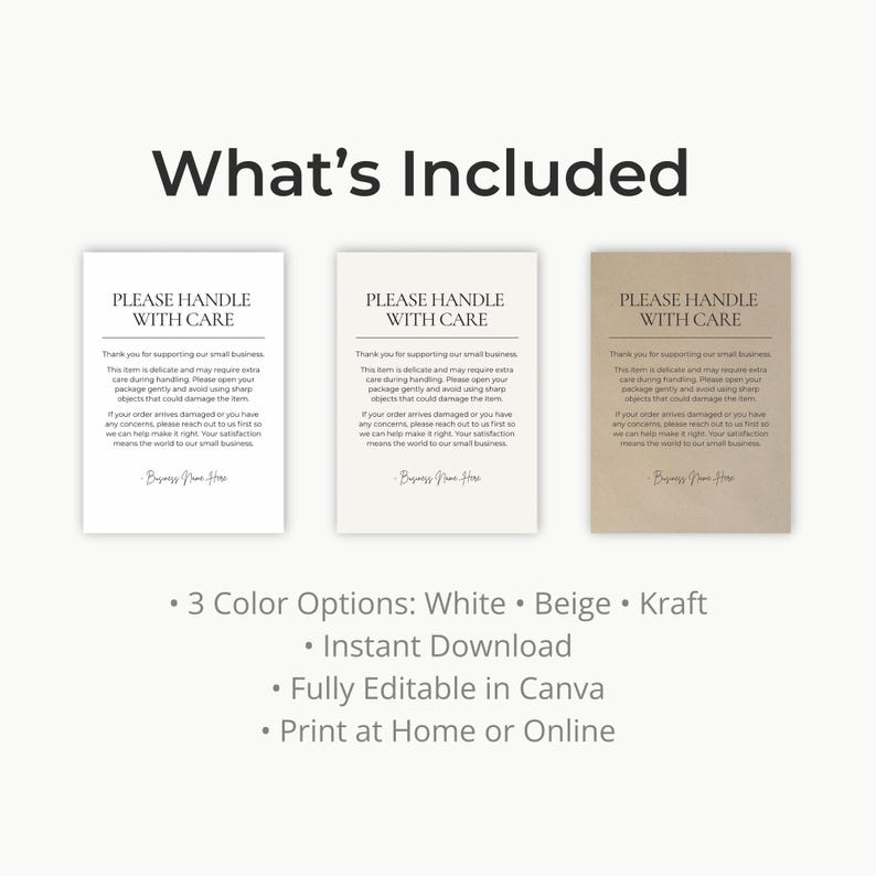 Handle With Care Card Template | Small Business Packaging Insert (canva ...