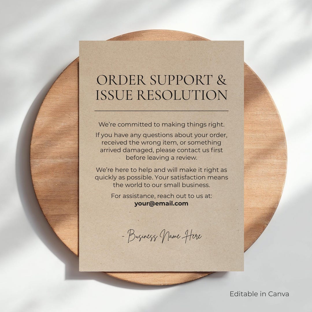 Order Support Card Template | Issue Resolution, Small Business (canva ...