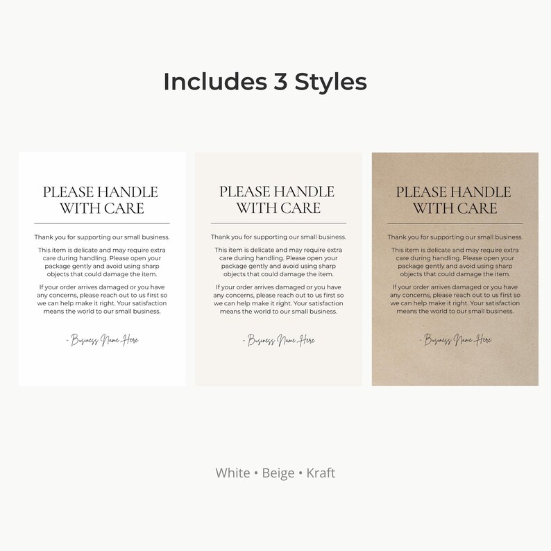Handle With Care Card Template | Small Business Packaging Insert (canva ...