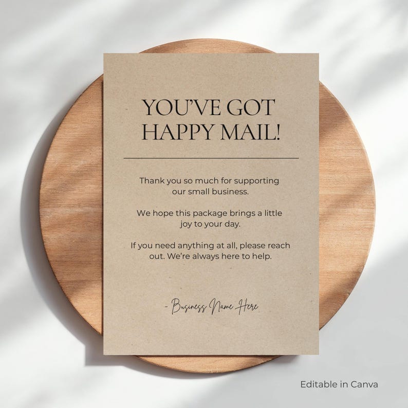 Happy Mail Card Template • Printable Package Insert (canva) - Etsy