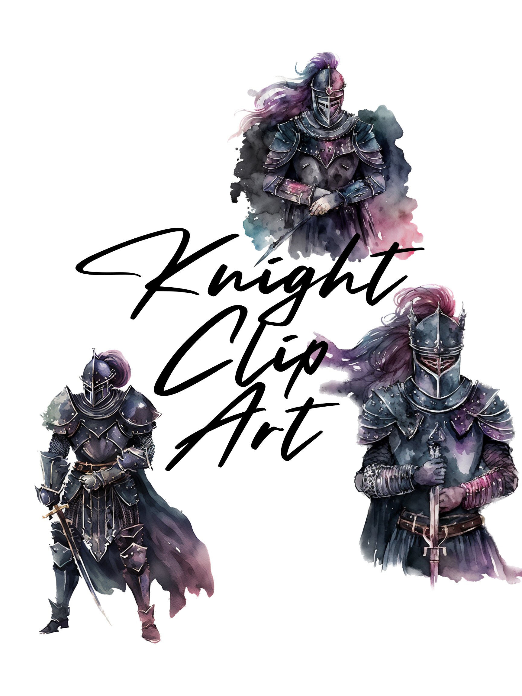 Watercolor Knight Clipart - 6 Dark Fantasy Watercolor Pngs - Etsy