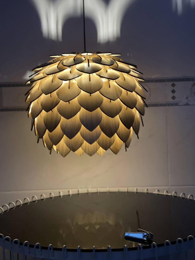 Wooden Ceiling Light - Scandinavian Light Shade, Geometric Hanging Lamp ...