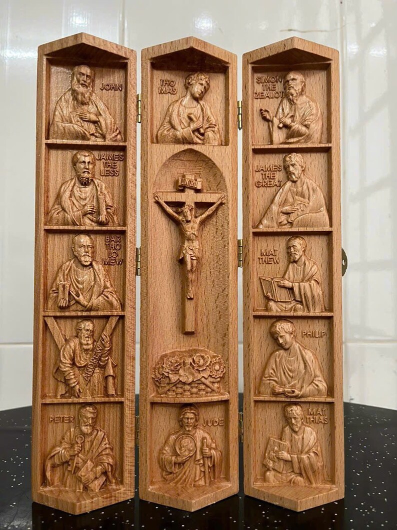 Wooden Stations of the Cross Set Triptych Resurrection of Jesus Home ...