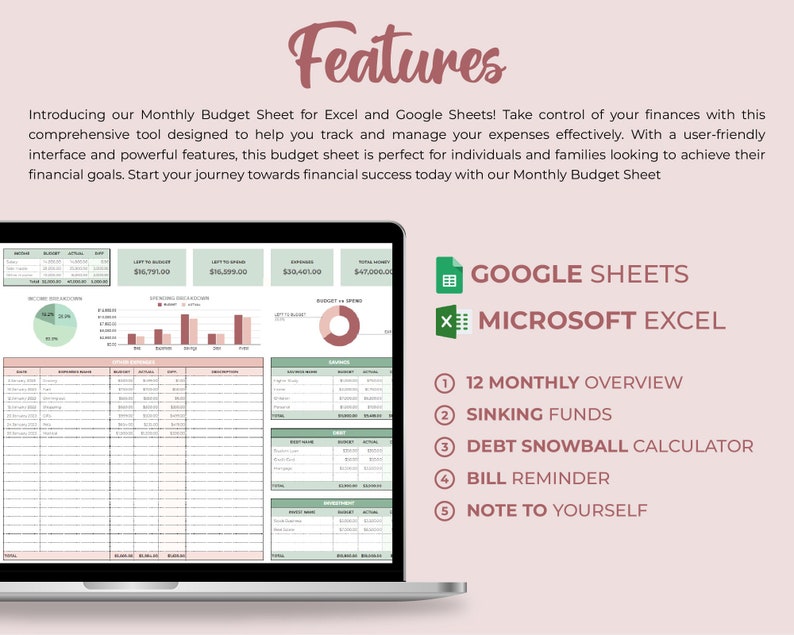 Customizable Monthly Budget Spreadsheet, Google Sheets Budget Template ...