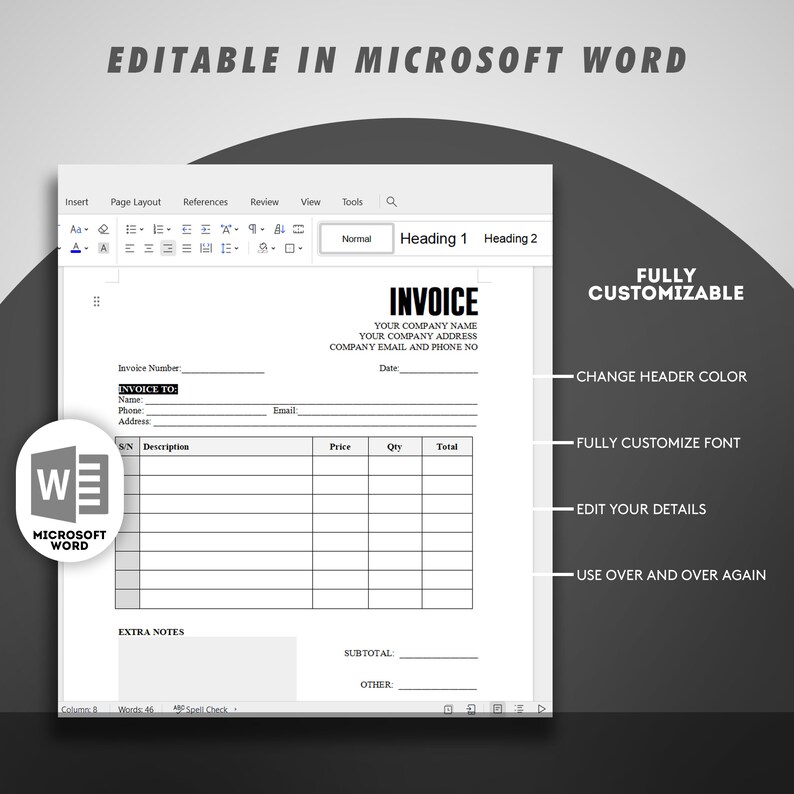 Printable Invoice Template: Minimalist Design (digital Download) - Etsy