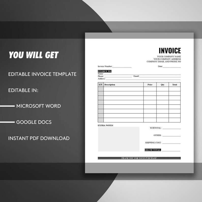 Printable Invoice Template: Minimalist Design (digital Download) - Etsy