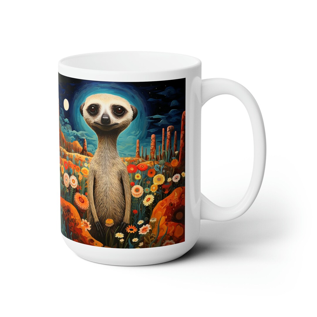 Cute Animal Print Meerkat Mug, Cute Fantasy Meerkat Coffee Mug, Picasso ...