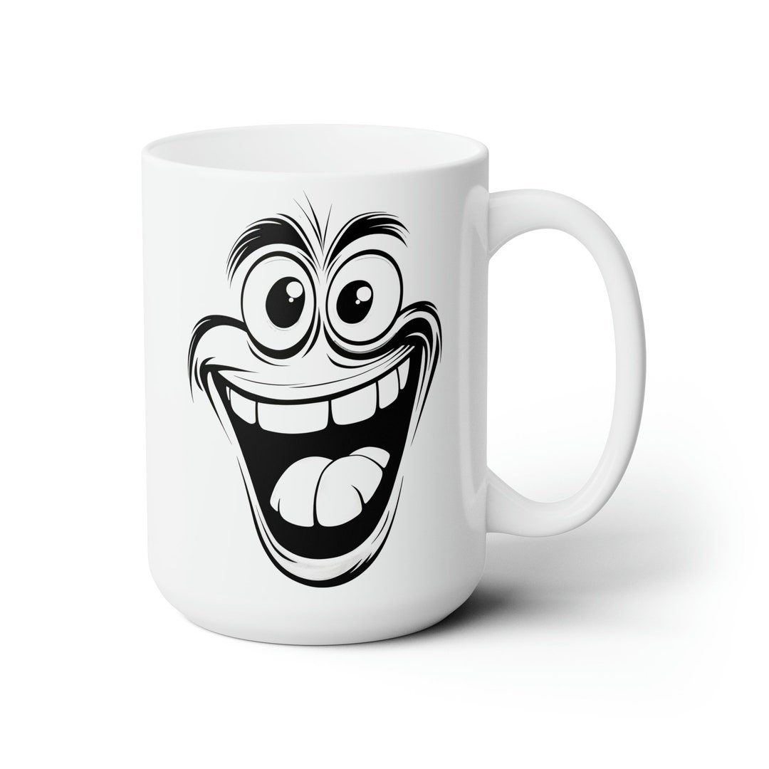 Funny Caricature Coffee Mug, White Mug With Crazy Cartoon Face ...