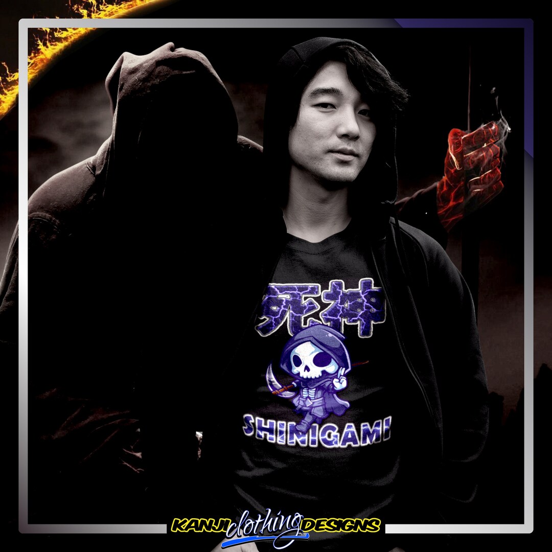 Grim Reaper Chibi Print T Shirt for Unisex Japanese Kanji Design T ...