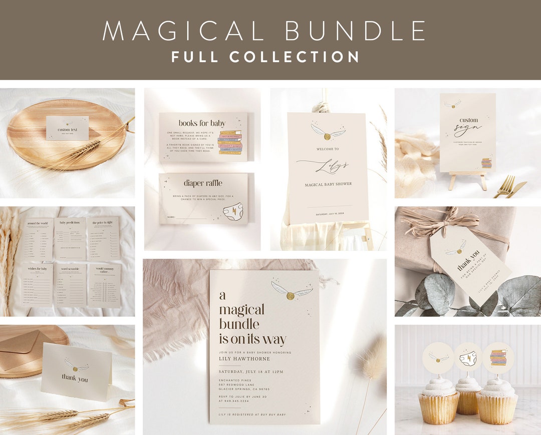 Magical Bundle | Wizard Baby Shower Invitation Collection (digital ...