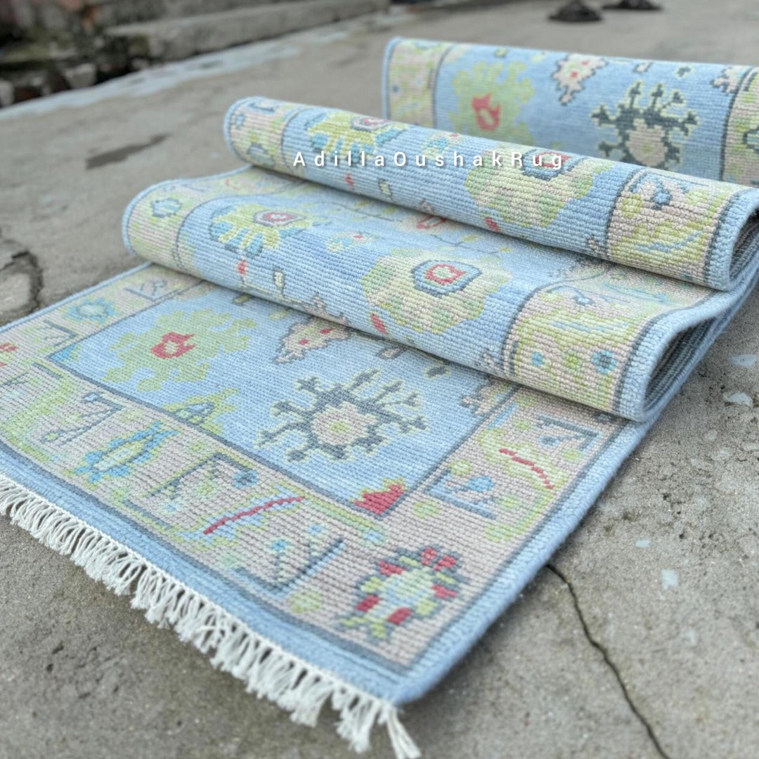 Hand Knotted Wool Oushak Rug: Pastel Oriental Area Rug - Etsy