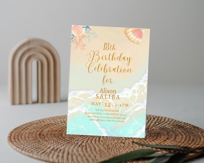 Editable Beach Birthday Party Invitation, Summer Ocean Birthday Invite ...