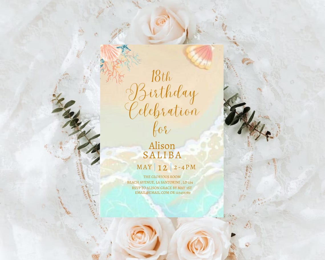 Editable Beach Birthday Party Invitation, Summer Ocean Birthday Invite ...