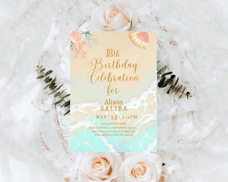 Editable Beach Birthday Party Invitation, Summer Ocean Birthday Invite ...