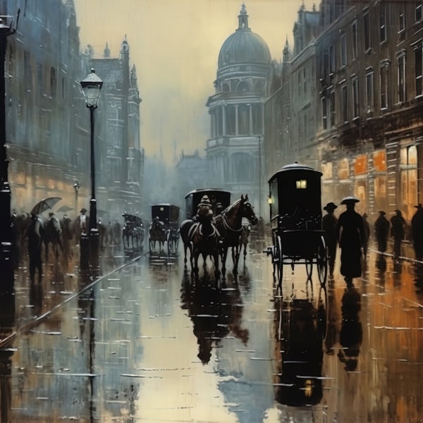 Victorian London Street in the Rain No.1 digital Download Version - Etsy