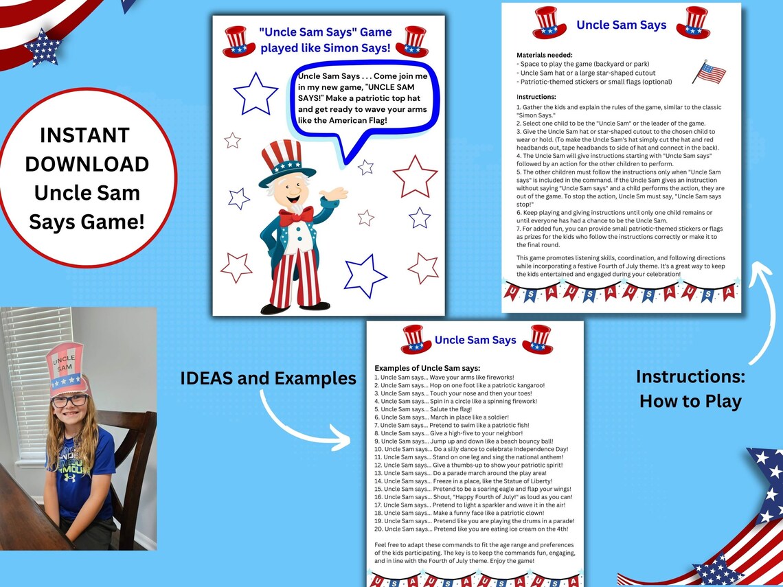 Uncle Sam Says Game, Fourth of July Activity, Fun and Engaging Kids ...