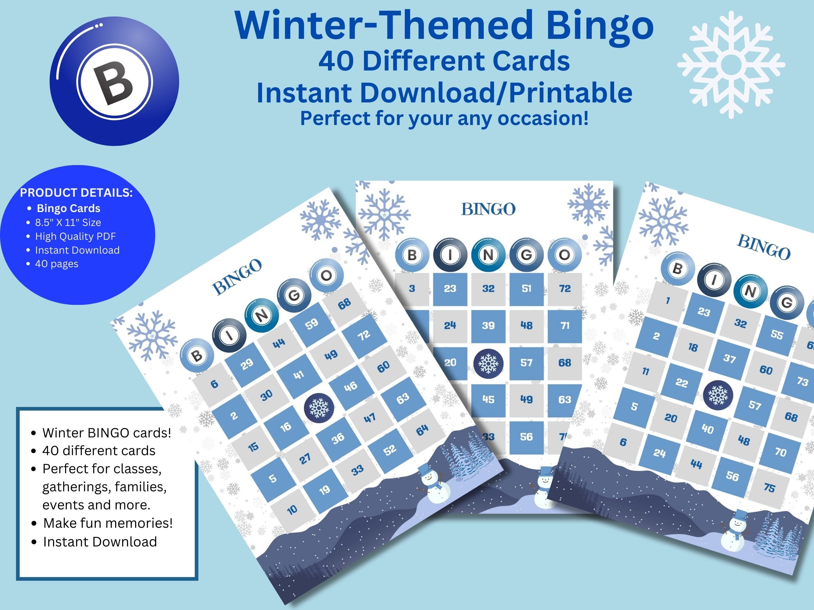 Winter-themed Bingo Pack, 40 Unique Cards, Classroom Party, Family Game ...