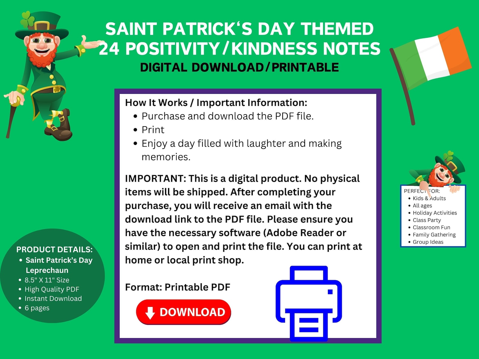 St. Patrick's Day Positivity Notes, Spread Joy and Kindness, Cute ...