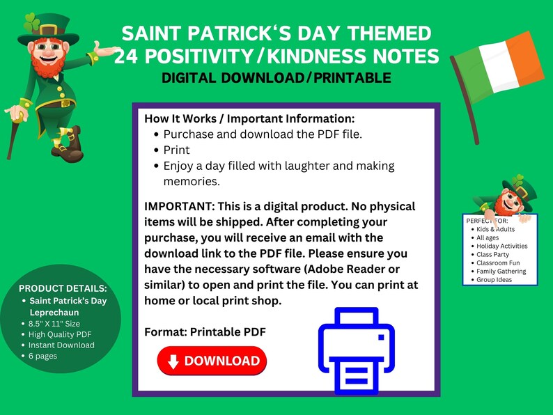 St. Patrick's Day Positivity Notes, Spread Joy and Kindness, Cute ...