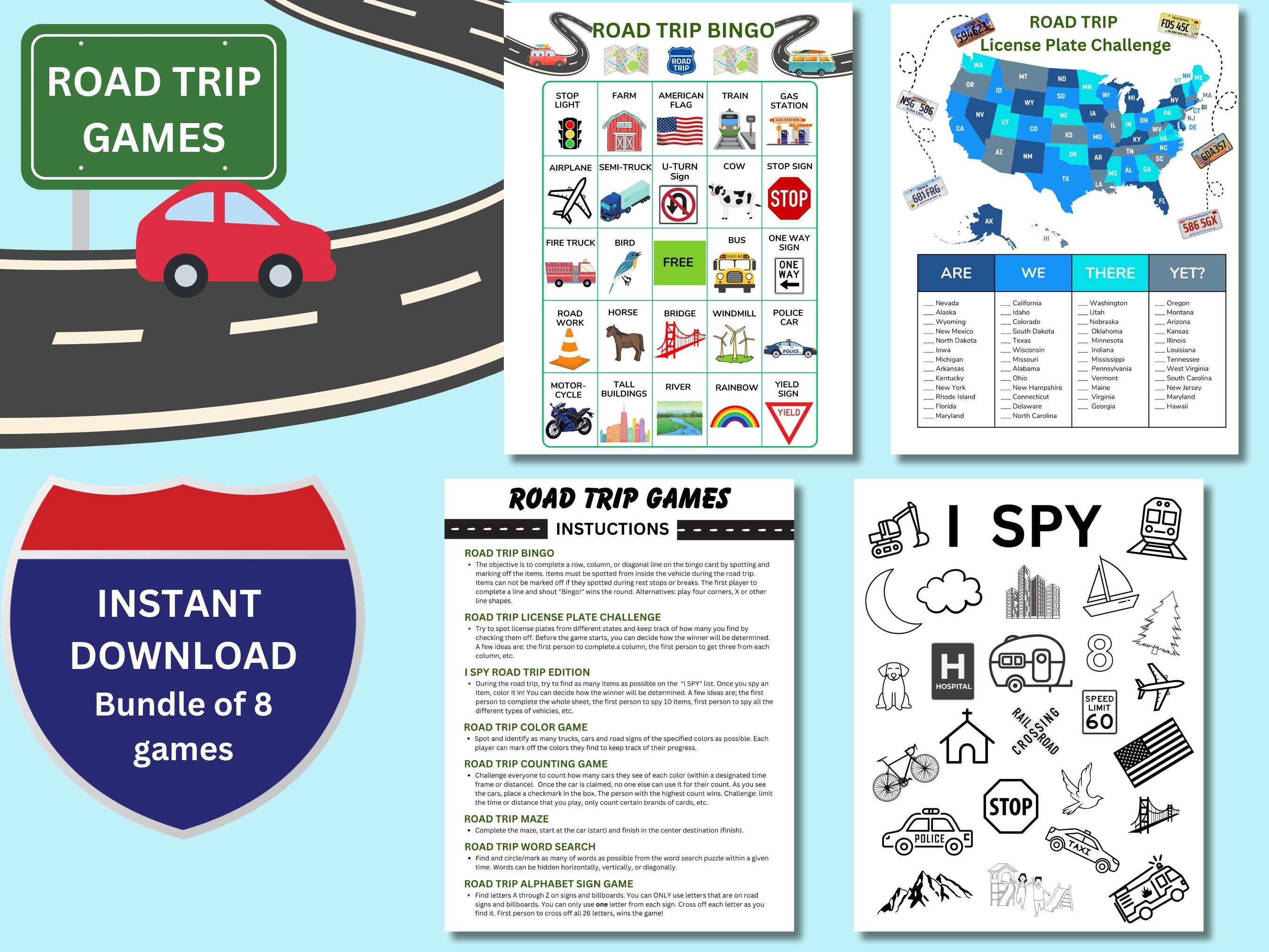 Road Trip Game Bundle, I SPY, Puzzle, Word Search and Maze Travel Games ...