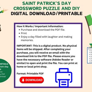 St. Patrick's Day Crossword Puzzle Bundle & DIY Template, Class/family ...
