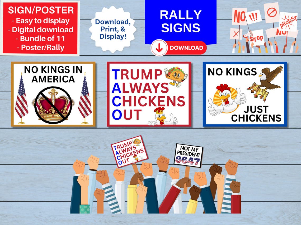 No Kings Day Printable Protest Signs – Political Posters, TACO, Trump ...