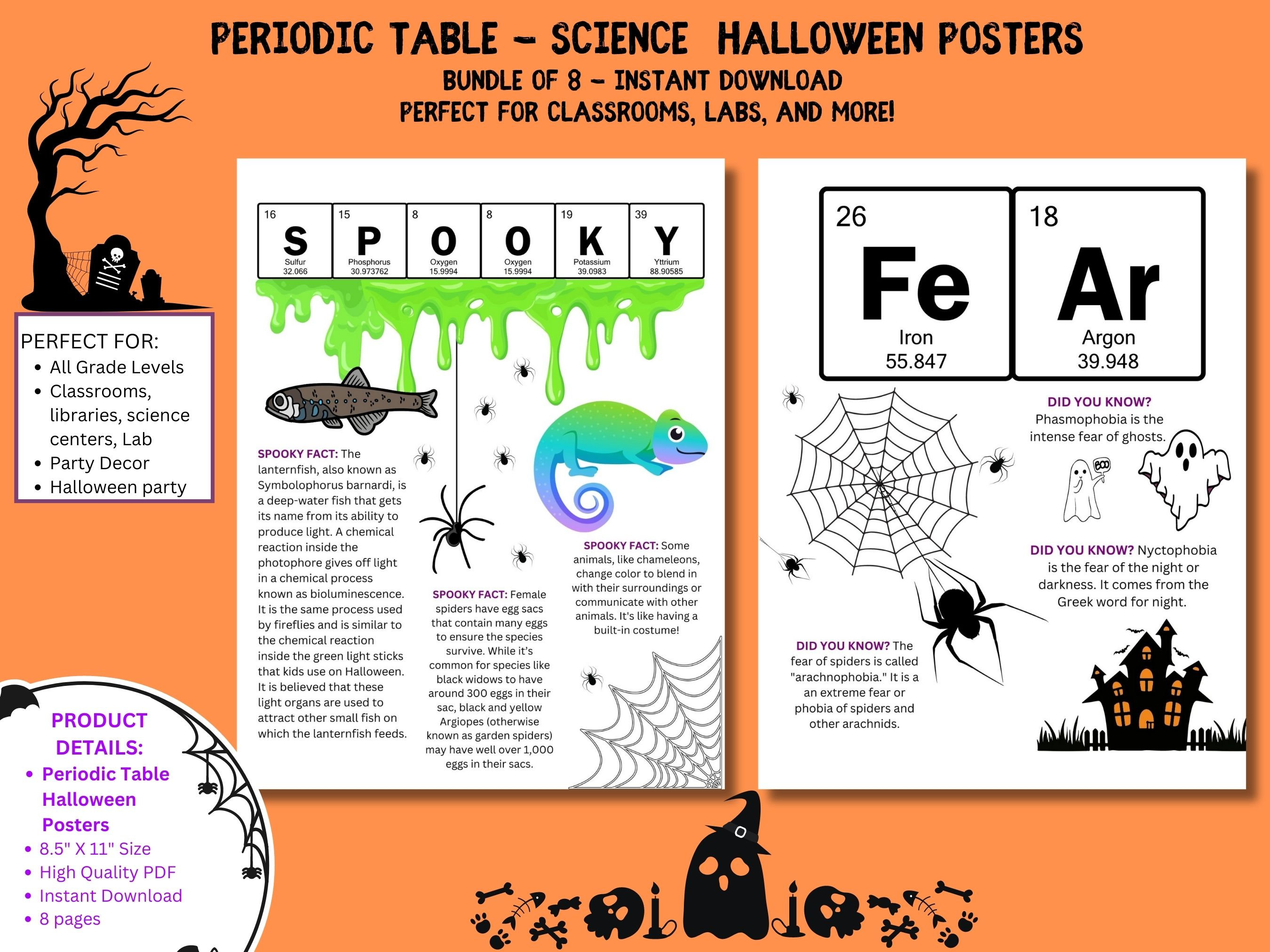 Periodic Table Halloween Science Posters, Halloween Decor, Classroom ...