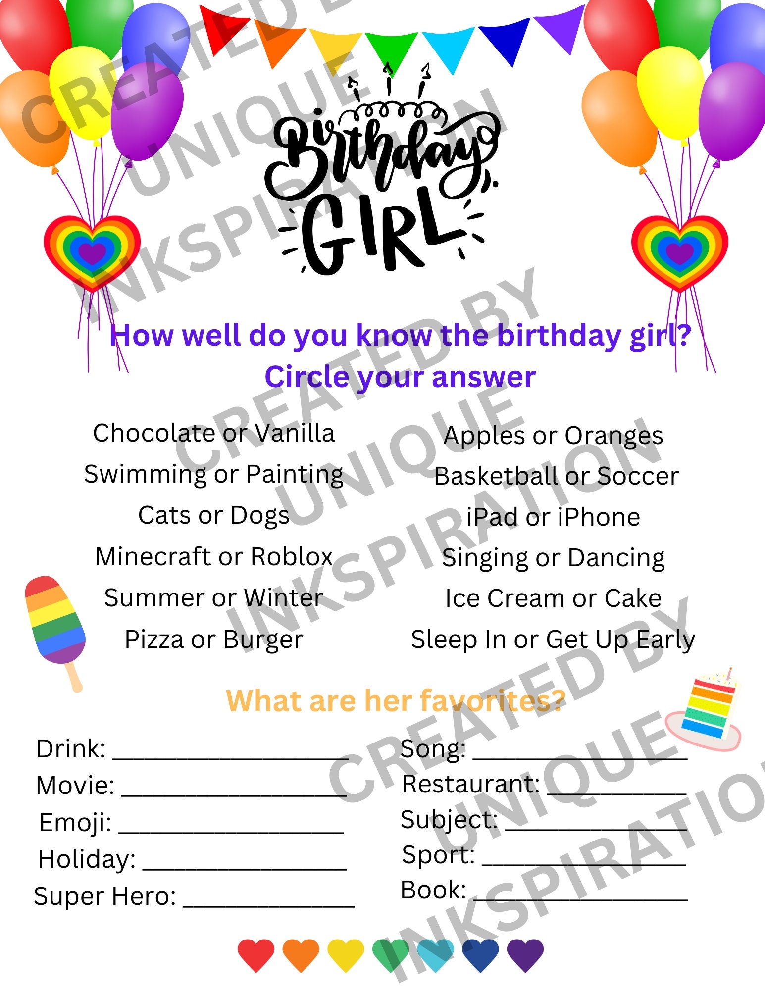 Do You Know the Birthday Girl - Fun Questionnaire for Guests, Memorable ...
