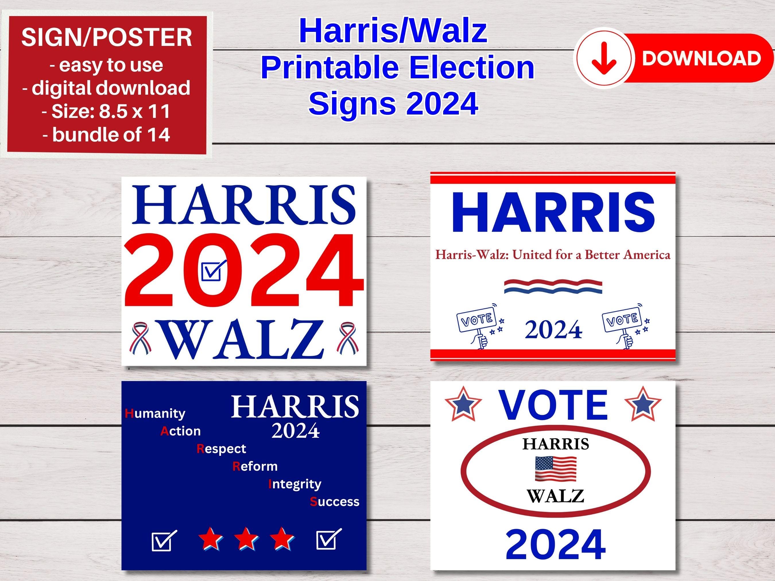 Harris/walz Printable Signs, Campaign Rally Posters, Set of 14, Vote ...