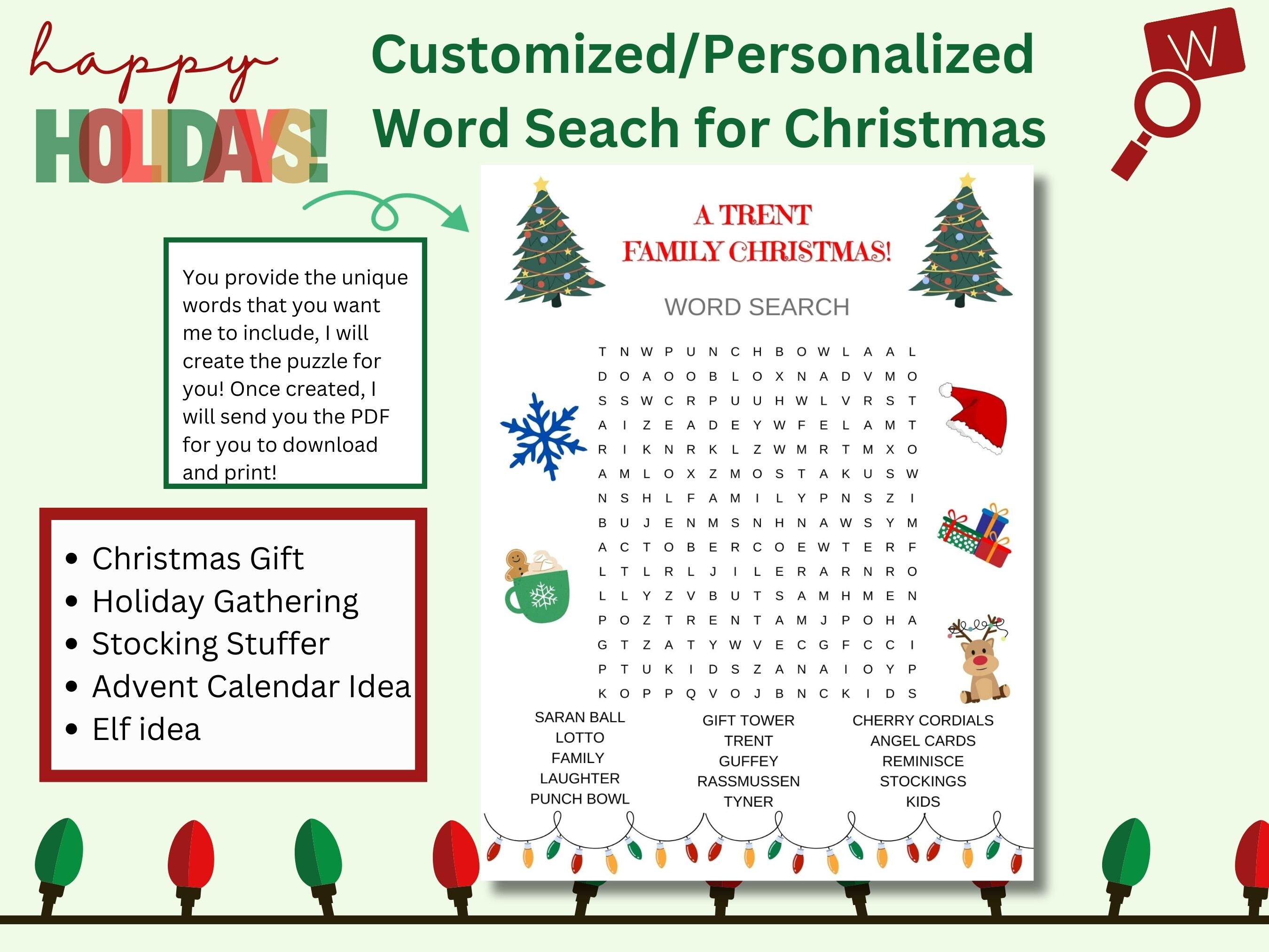 CUSTOMIZED Christmas WORD SEARCH, Personalize With Your Choice of Words ...
