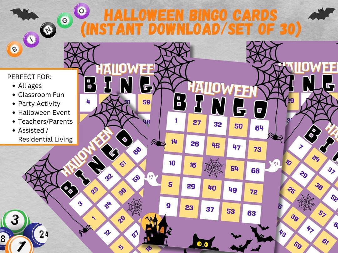 Set of 30 Halloween-themed BINGO Cards, Perfect for Classroom, Parties ...