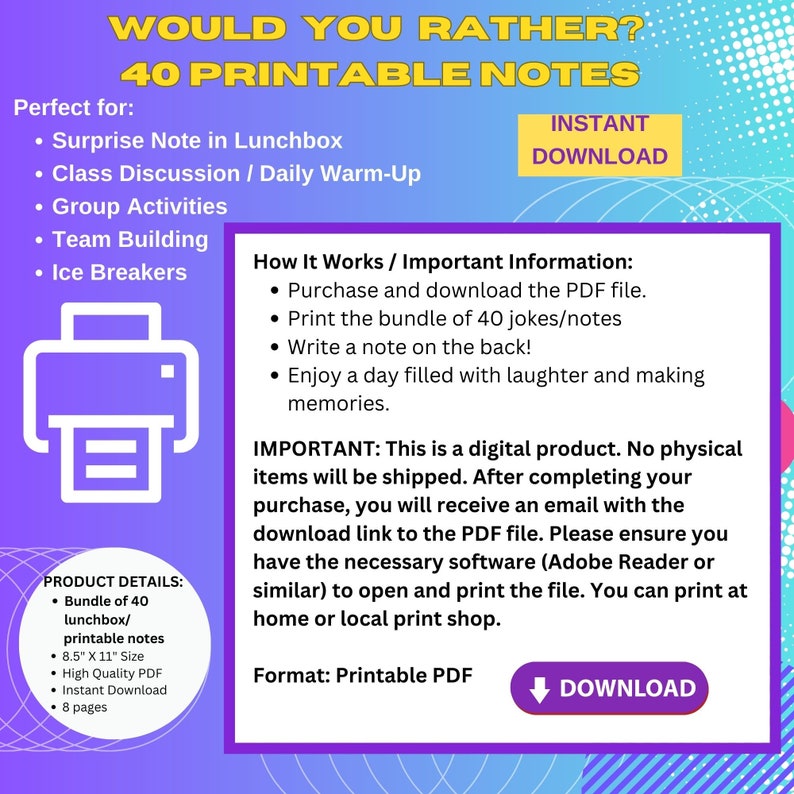 Bundle of 40 "would You Rather?" Notes, Lunchbox Notes, Class Ice ...