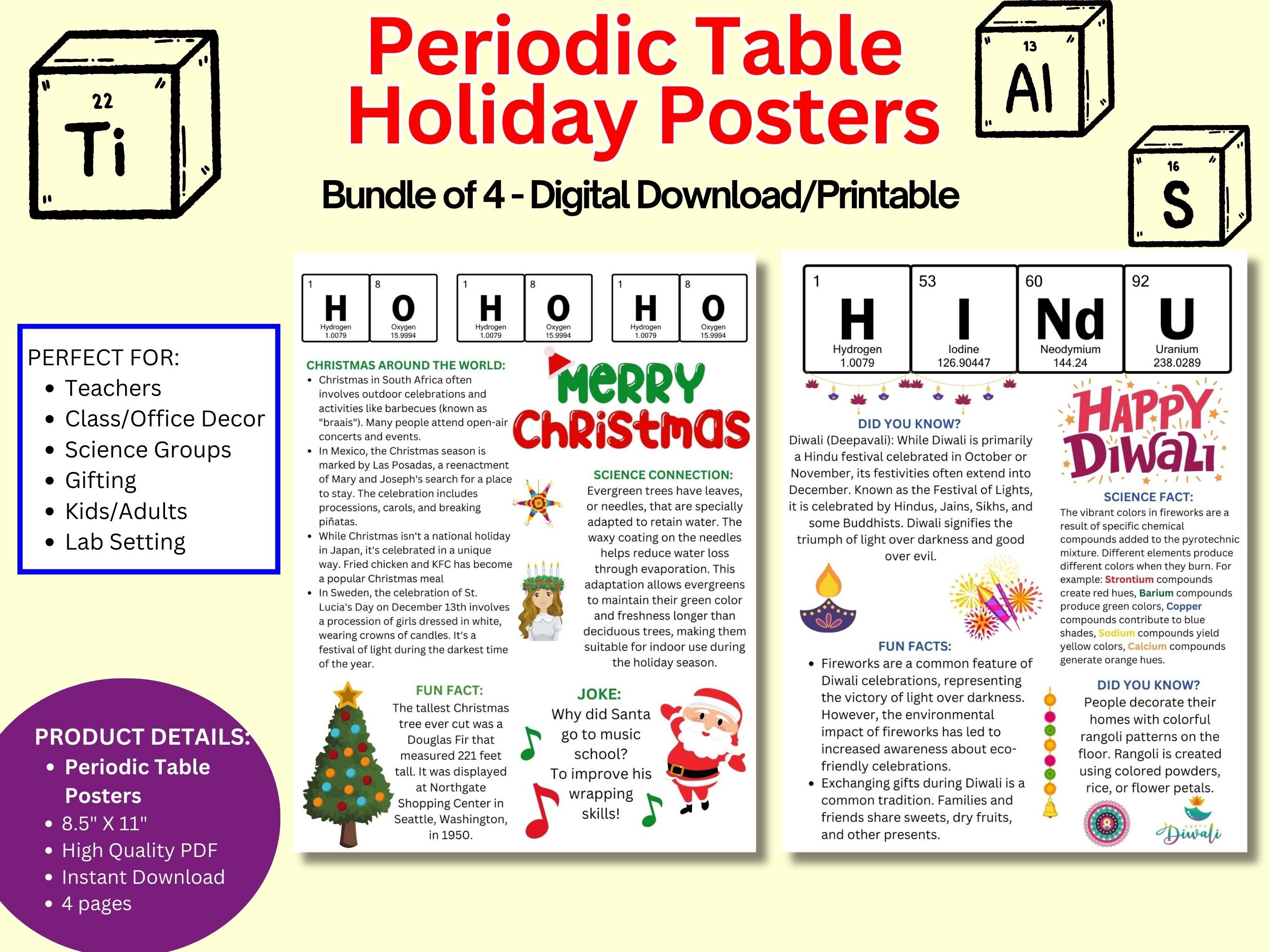 Periodic Table Multicultural Holiday Prints, Classroom Poster, Gift ...