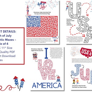 Fourth of July Patriotic Mazes- Printable Bundle, 4th of July, Holiday ...