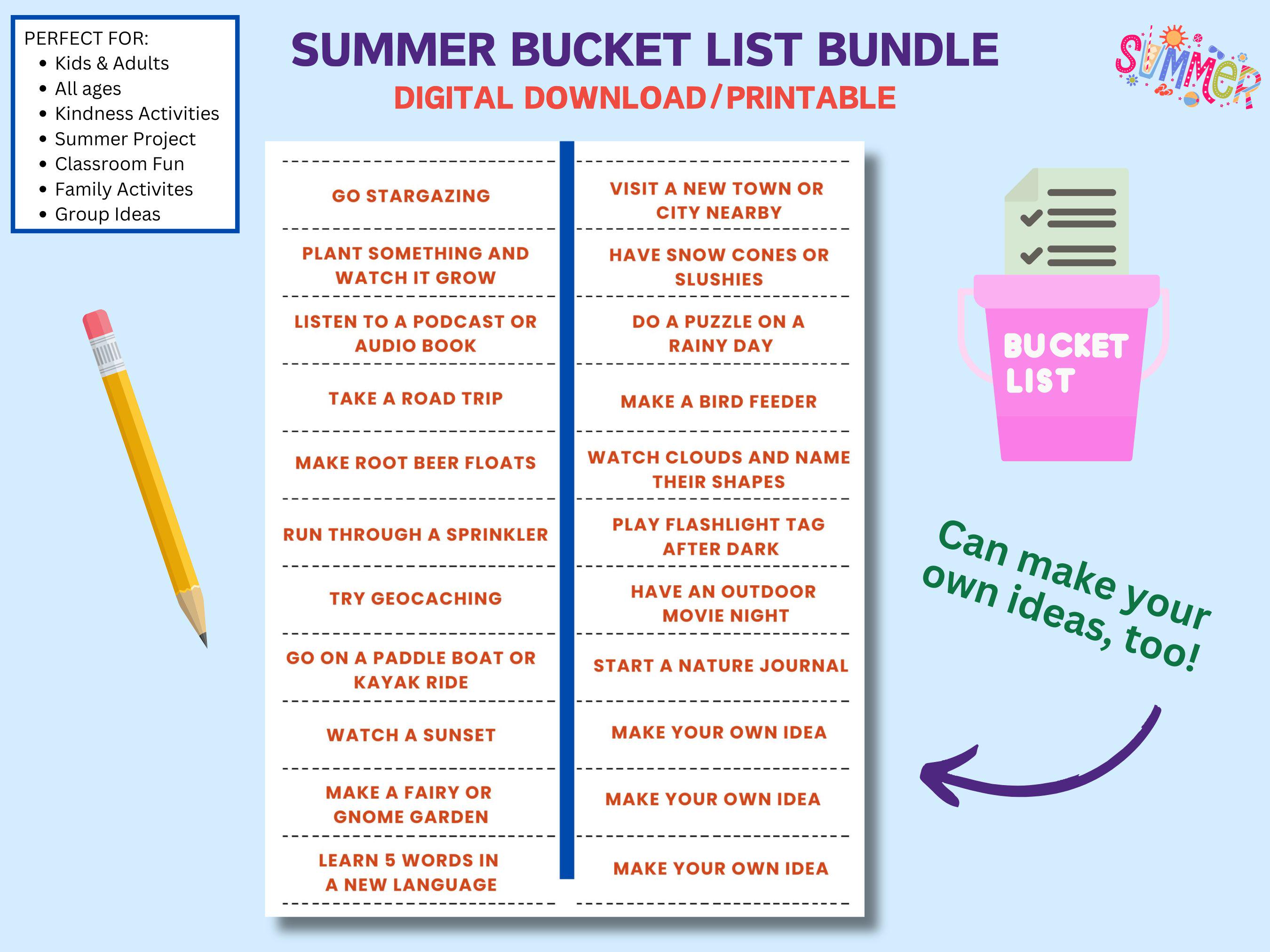 Summer Bucket List Printable, Kids & Family Summer Activities ...