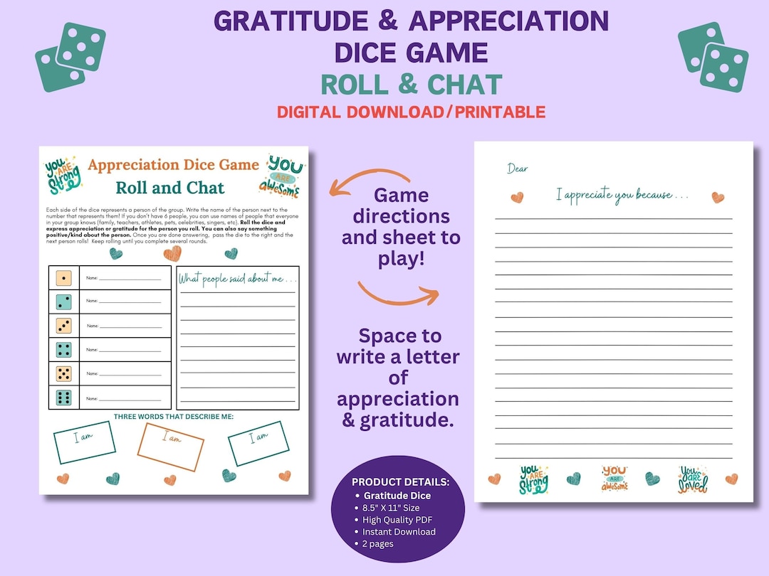 Gratitude Dice Game, Group/class Activity, Kindness & Appreciation ...