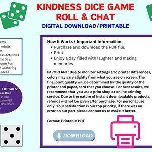 Kindness Dice Game, Conversation Starters, Roll and Play, Group/class ...